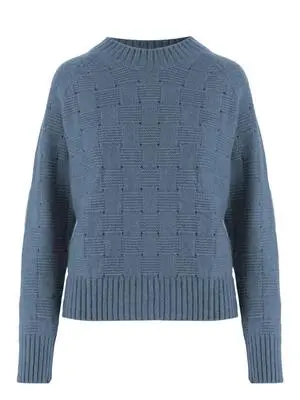 ALLUDE Basketweave Knitted Sweater - Blue