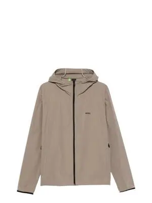 Hugo Boss Hooded Logo-print Zip-up Jacket - Light Brown