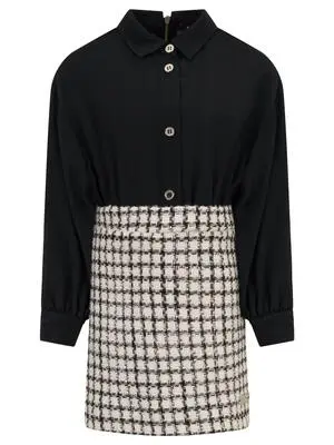 Balmain Collared Long-sleeved Dress - Black
