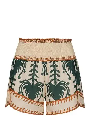 JOHANNA ORTIZ Johanna Ortiz Printed Cotton Shirred Waist Shorts
