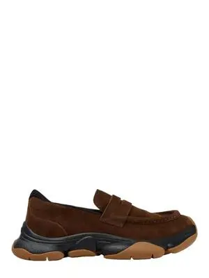 Camper Suede Round Toe Loafers With Penny Strap - Brown