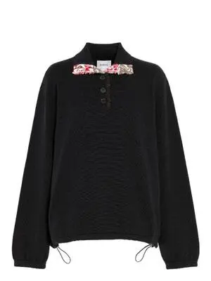 BARRIE Oversized Cashmere Sweater With Polo Collar And Ribbon Detail - Black