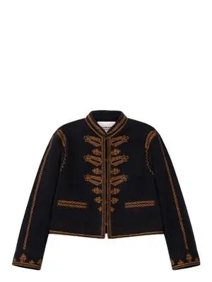 Isabel Marant Étoile Emalia Cropped Jacket With Mandarin Collar And Embellishments - Black