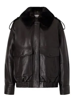 Loulou De Saison Russo Shearling-collar Leather Bomber Jacket - Black
