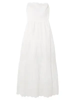 Melissa Odabash Strapless Scalloped Broderie Anglaise Cotton Midi Dress - No