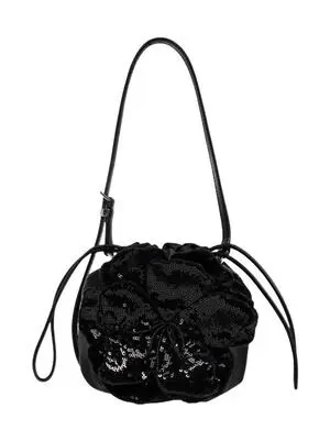 ROTATE BY BIRGER CHRISTENSEN Sequined Drawstring Shoulder Bag - Black