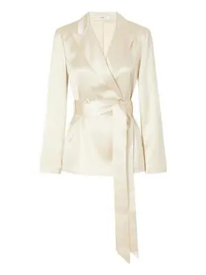 JOSEPH Belted Silk-satin Jacket - White