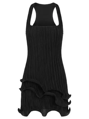Cult Gaia Marsa Plissé-effect Ruffled Mini Dress Black