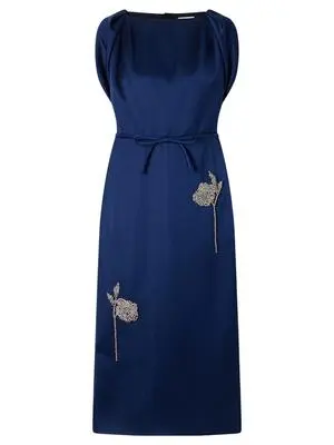 ERDEM Embroidered Satin Midi Party Dress