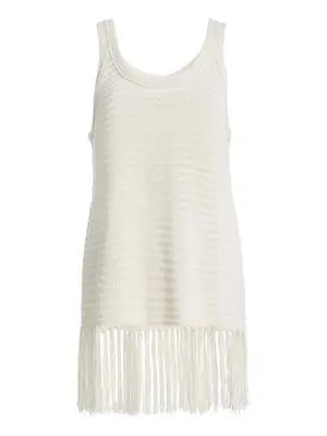ZULU & ZEPHYR Crochet Knit Tank Top With Fringe Hem - White