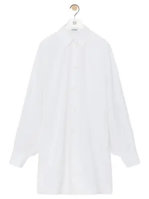 Loewe Cotton Shirt Dress With Embroidered Logo - White