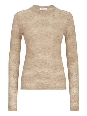 Brunello Cucinelli Silk-alpaca-wool Lace-detail Sweater - Brown