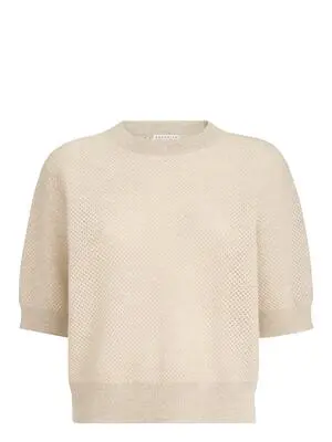 Brunello Cucinelli Sparkling Short-sleeve Sweater - White
