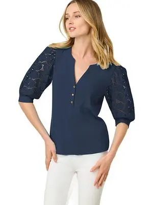 Lilly Pulitzer® LILLY PULITZER® Ronson Eyelet Knit Top Low Tide Navy