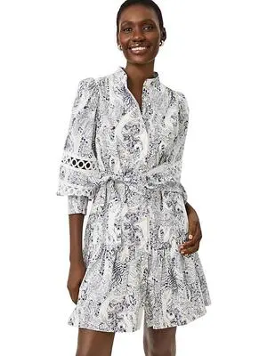 Lilly Pulitzer® Drena Shirtdress With Lace Trim And Ruffled Hem - Coconut Lil Palm Prowl
