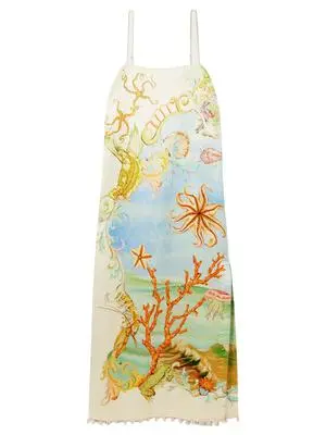 ALEMAIS Embellished Printed Hemp And Silk-blend Midi Dress - No