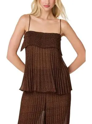 Astr The Label Jantine Pleated Top - Brown Polkadot