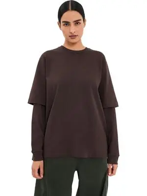 Tibi Perfect Double Layer Long Sleeve Tee - Brown
