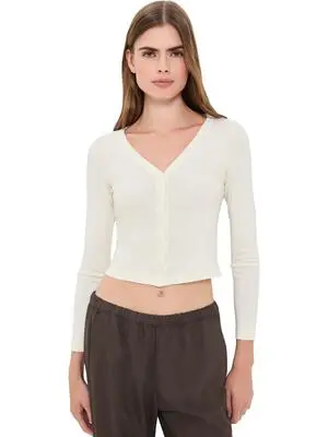 Enza Costa Supima Cotton V-neck Cropped Cardigan - Cloud