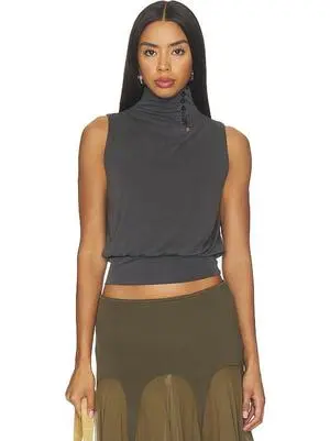 With Jéan Nova Sleeveless Mock Neck Top - Charcoal