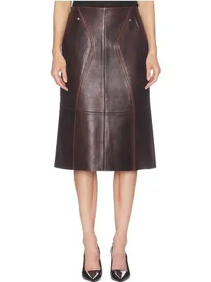 Helmut Lang Leather Skirt In Brown - Saddle