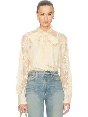 Zimmermann Valiant Lace Pussybow Blouse In Nude - Sand