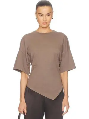 ENZA COSTA Enza Costa Supima Structured Jersey Assymetrical Tee In Tan.