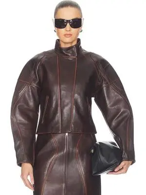 Helmut Lang Leather Jacket In Brown - Saddle