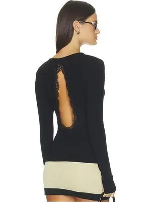 ELODIE THE LABEL Elodie The Label Noir Lace Back Ribbed Top In Black.