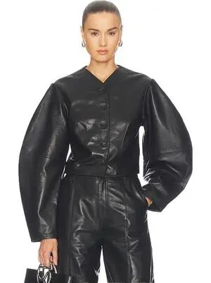 ROTATE BY BIRGER CHRISTENSEN Rotate Fitted Leather Jacket In Black.