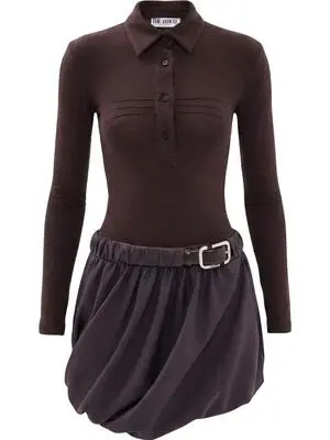 Attico Collared Combo Mini Dress - Dark Brown
