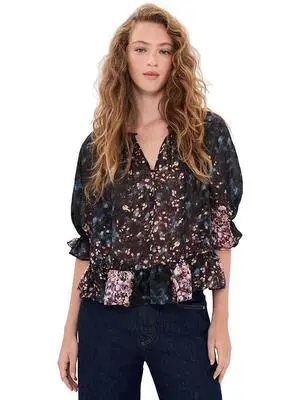 Ulla Johnson Elise Short Sleeve Silk Blouse - Eclipse