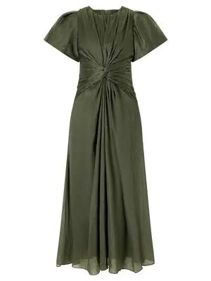 Aje Movement Gathered Lyocell And Linen-blend Midi Dress - Green