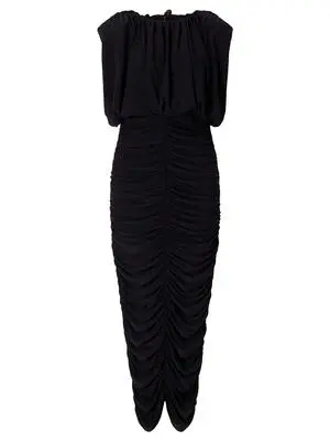 Aje Lunaria Gathered Belted Jersey Midi Dress - Black