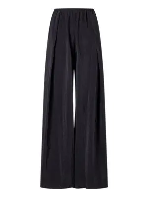 LA LIGNE Pleated Crinkle Satin Wide-leg Pants - Black