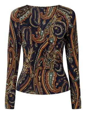 Etro ETRO Paisley-Printed Jersey Blouse Navy