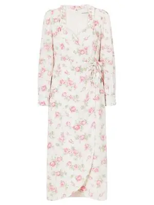 Alessandra Rich Floral-print Wrap Silk Midi Dress - Pink