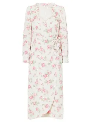 Alessandra Rich Floral Print Silk Midi Wrap Dress - Pink