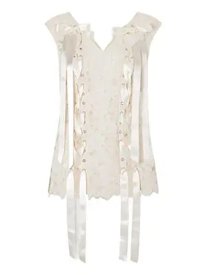 Simone Rocha Unraveling Ribbon Portrait Bow-detailed Lace Top - Ecru