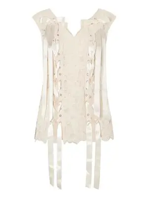 Simone Rocha Lace And Ribbon Detail Top Neutrals