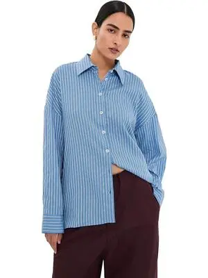 Tibi Edmund Lyocell Stripe Oversized Shirt - Blue Multi