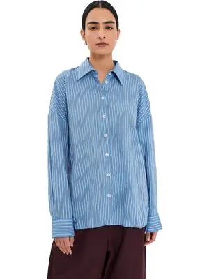 Tibi Edmund Lyocell Stripe Oversized Shirt - Blue Multi