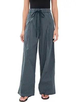 A.L.C. James Wide Leg Striped Poplin Pants - Carbon Blue Multi