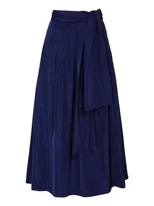 THE EXTREME COLLECTION Taffeta Midi Skirt With Waist Tie - Blue