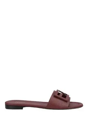 Fendi Fendi Burgundy Tumbled Leather Slides With Baguette Buckle Red