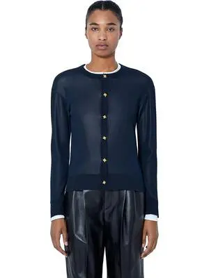 Bottega Veneta Silk Double Knit Cardigan - Blue
