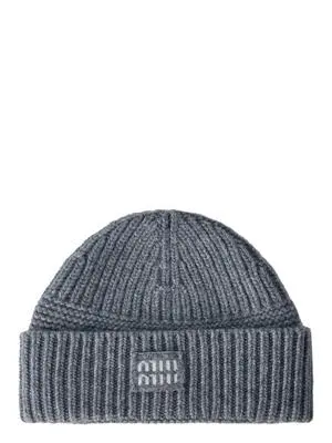Miu Miu Logo-patch Wool Beanie - Gray