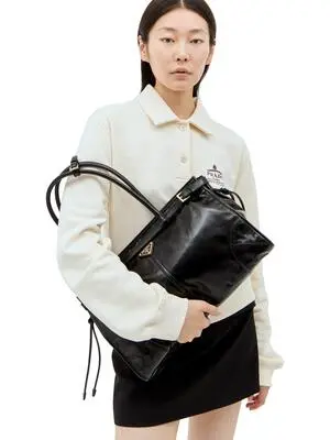 Prada Large Leather Shoulder Bag - Black