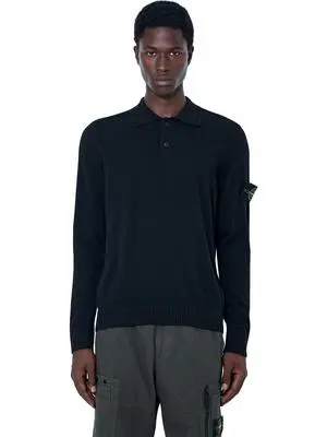 Stone Island Long Sleeve Polo Knit - Black