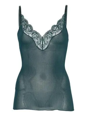 Saint Laurent SAINT LAURENT Ribbed Lace Trim Camisole Cream